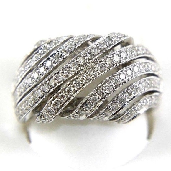 Jewelry | Round Cut Diamond Slanted Ring Band 14k Wg 11ct | Poshmark
